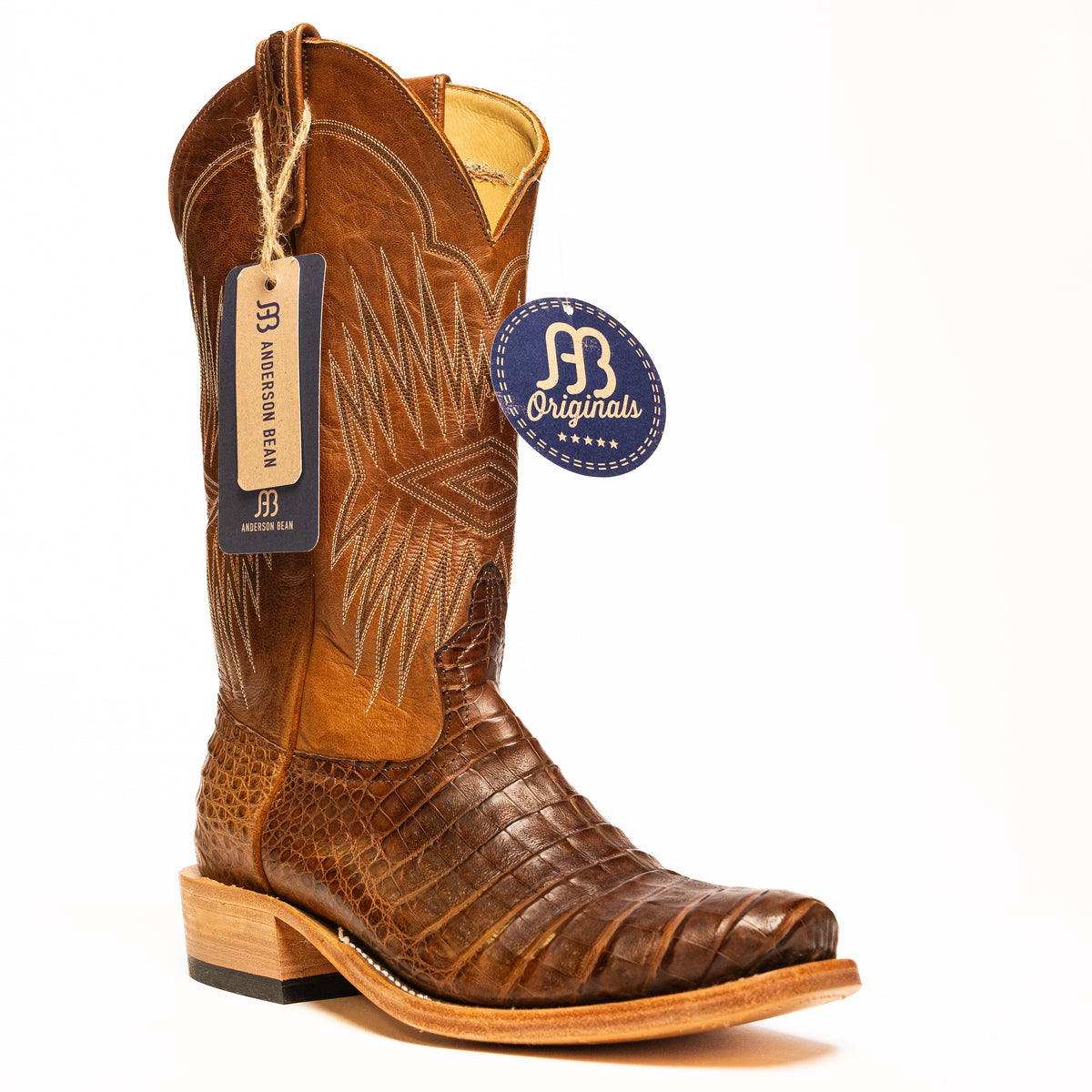 Anderson Bean Post Oak Caiman Belly with 13" Tan Goat Top – Crazy House Western Wear