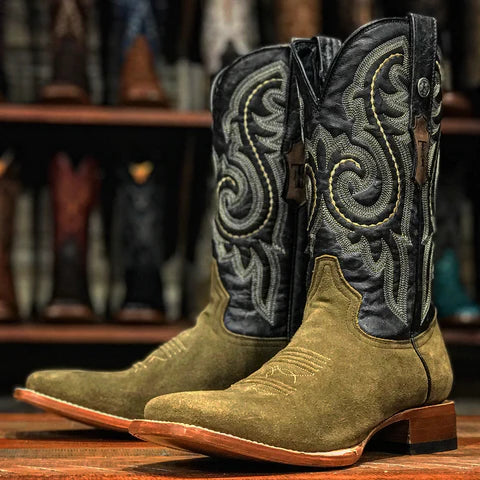 Men's Tanner Mark Roughout Cowhide Camel Sage Square Toe Boots TM20554 ...